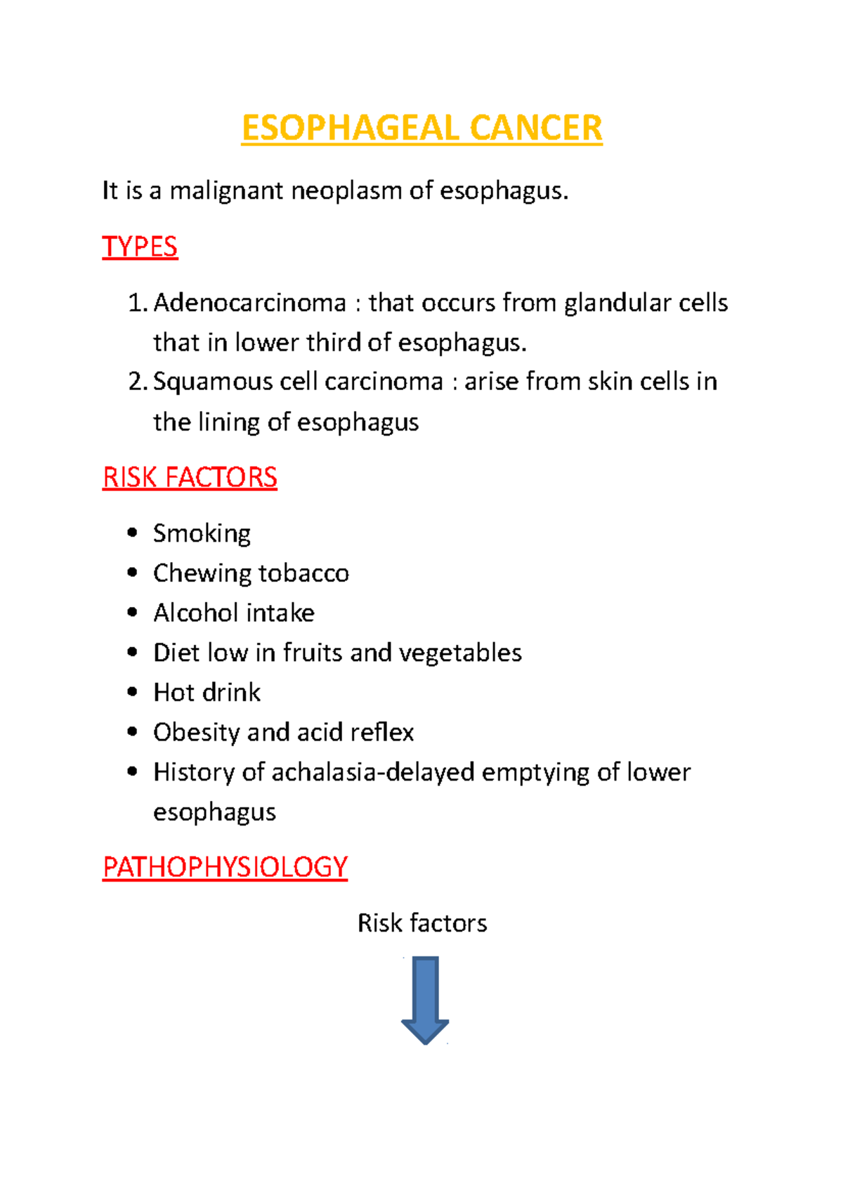 Esophageal Cancer -EASY FOR Nurses - ESOPHAGEAL CANCER It is a ...