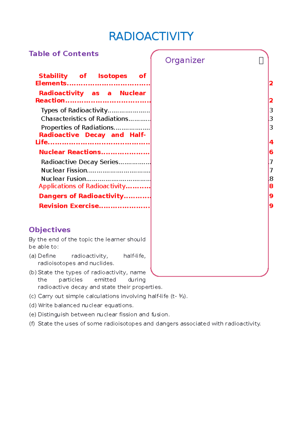 4.7 Radioactivity - convenient - RADIOACTIVITY Table of Contents ...