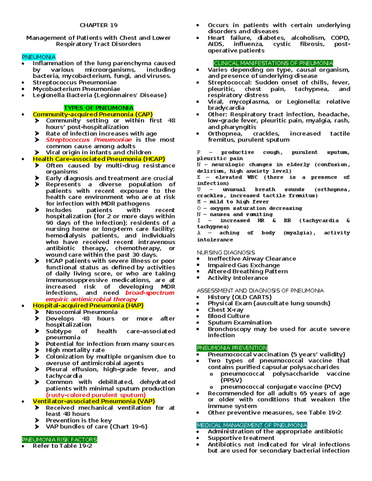 Chapter 19 - CHAPTER 19 Management of Patients with Chest and Lower ...