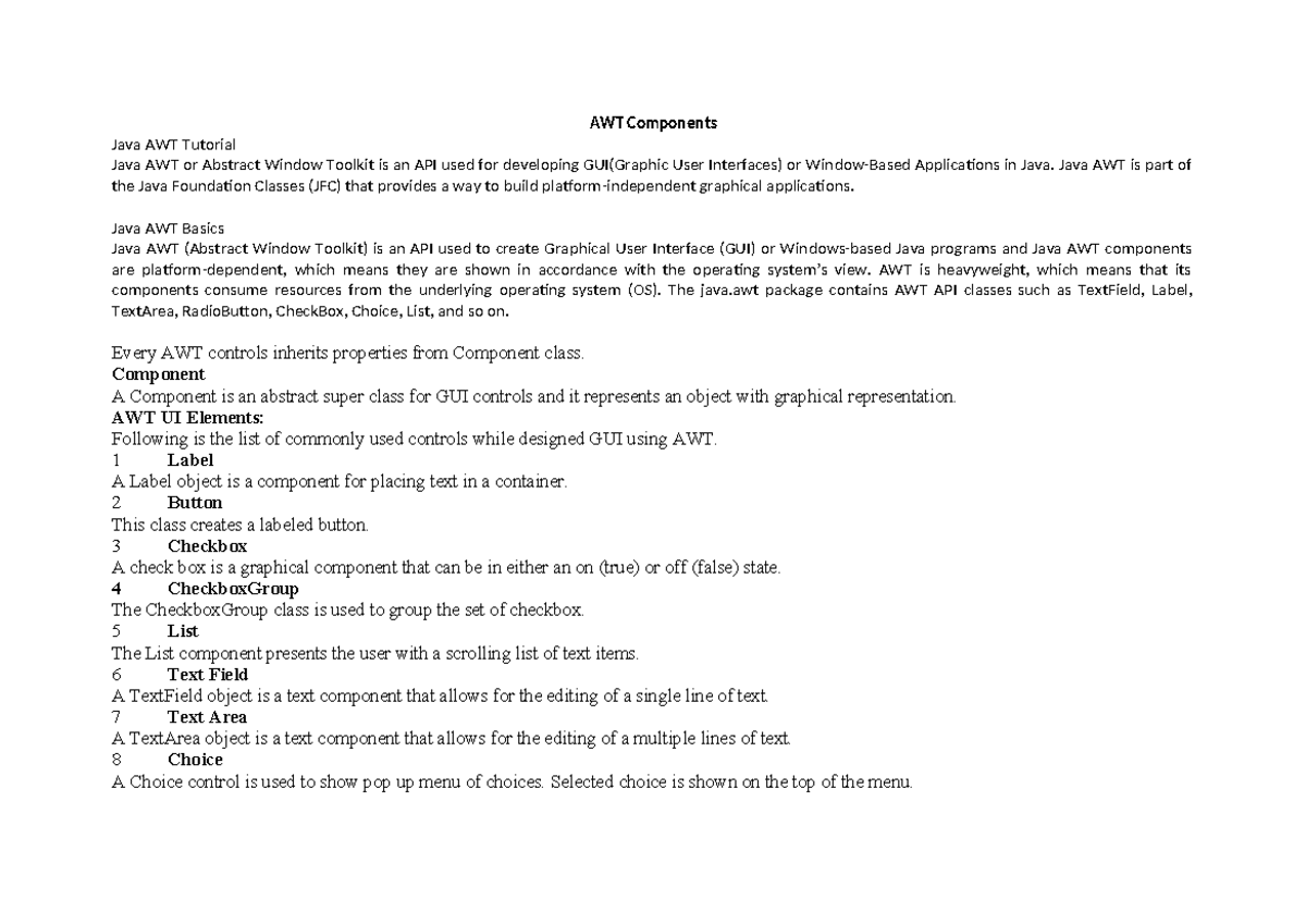 AWT Components - this notes prepared for the better understanding of ...
