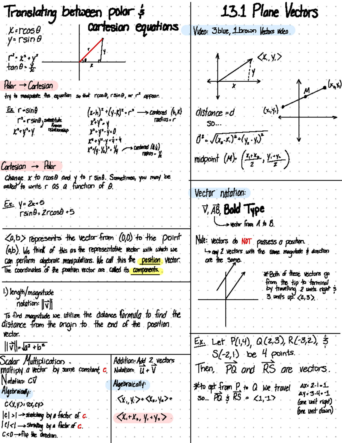 Calc 2 13.1 Plane Vectors - MATH112 - Studocu
