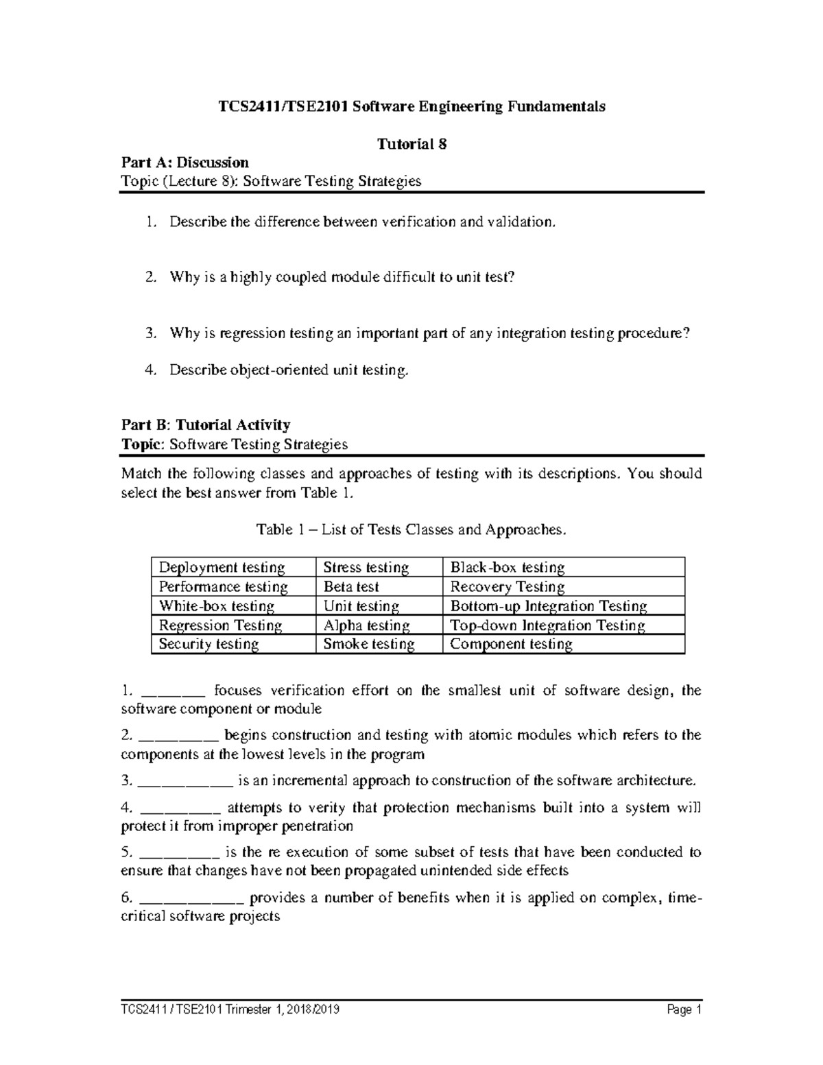 Tutorial 8 - Software Testing Strategies / ISO-CMMI - Software ...