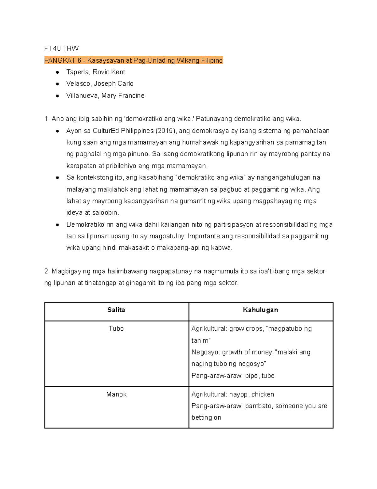 Fil 40 THW - 2 20 24 - Fil 40 THW PANGKAT 6 - Kasaysayan at Pag-Unlad ...