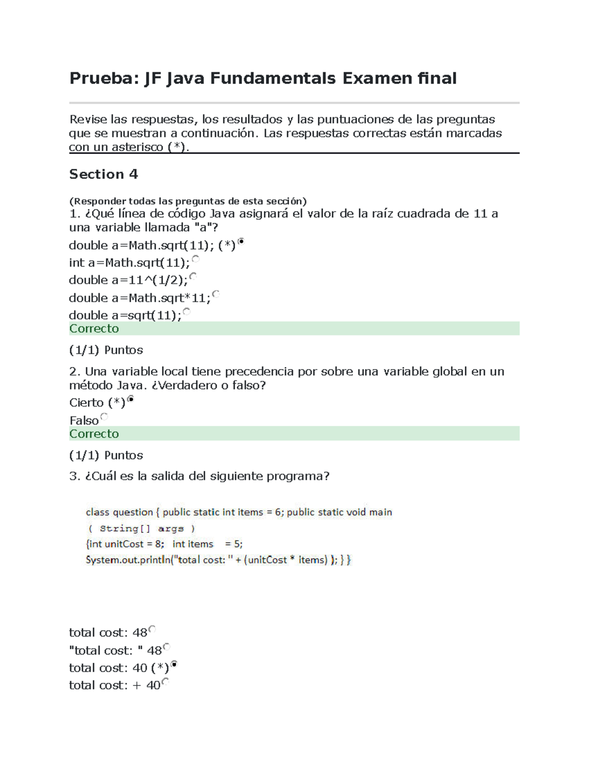 Prueba JF Java Fundamentals Examen final - Las respuestas correctas ...