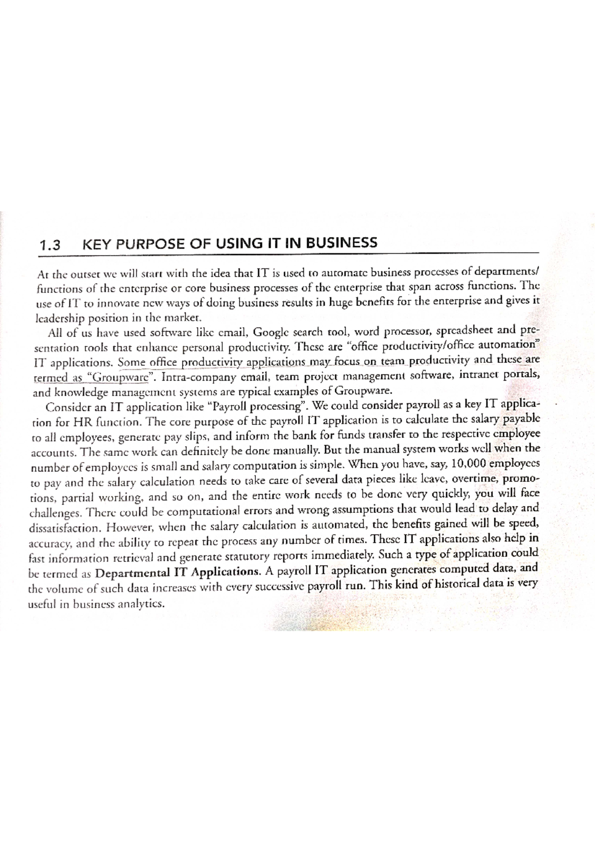 Business Intelligence - Unit 1 - 1 KEY PURPOSE OF USING IT IN BUSINESS ...