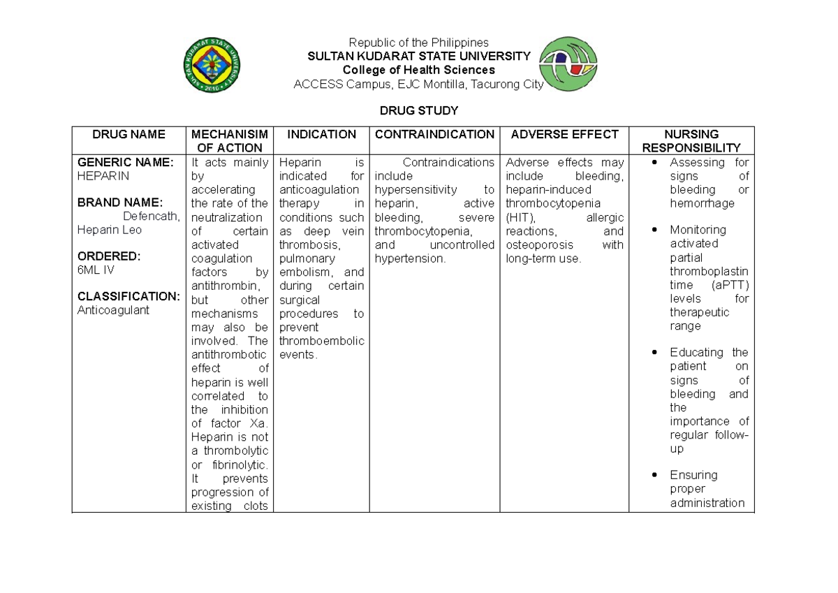 DRUG- Study - Republic of the Philippines SULTAN KUDARAT STATE ...