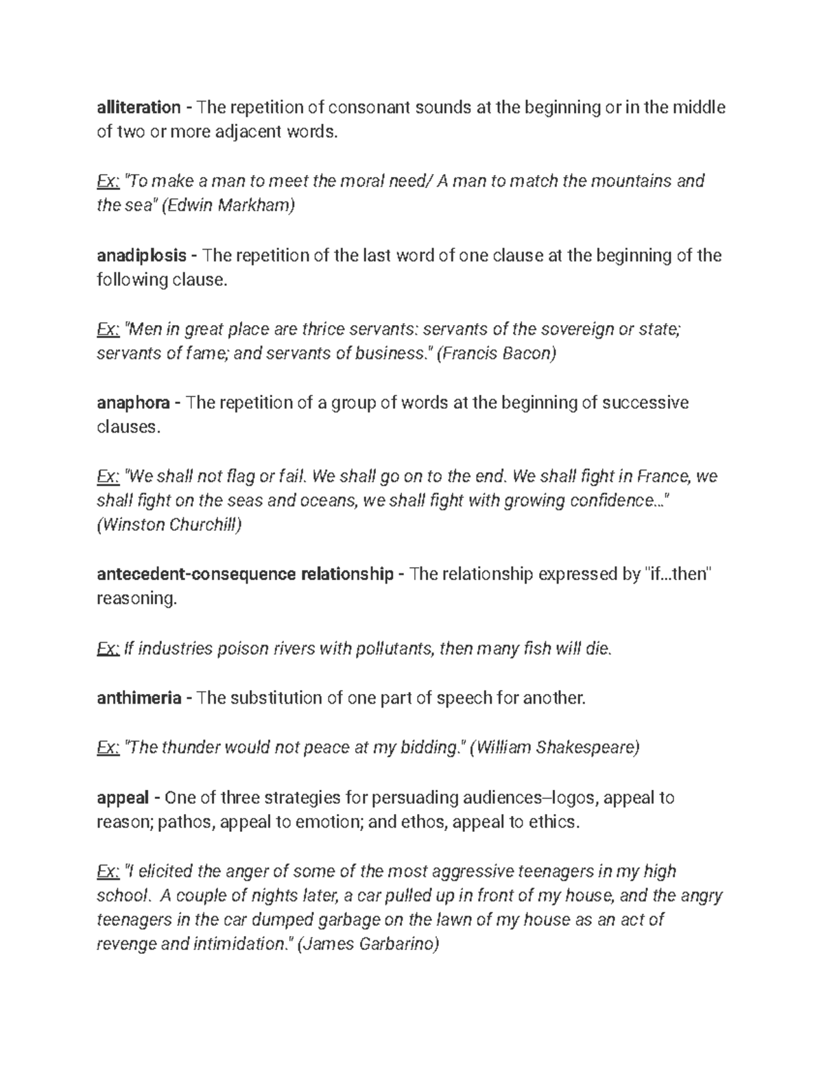 Rhetorical Terms - Scheme - alliteration - of two or more adjacent ...