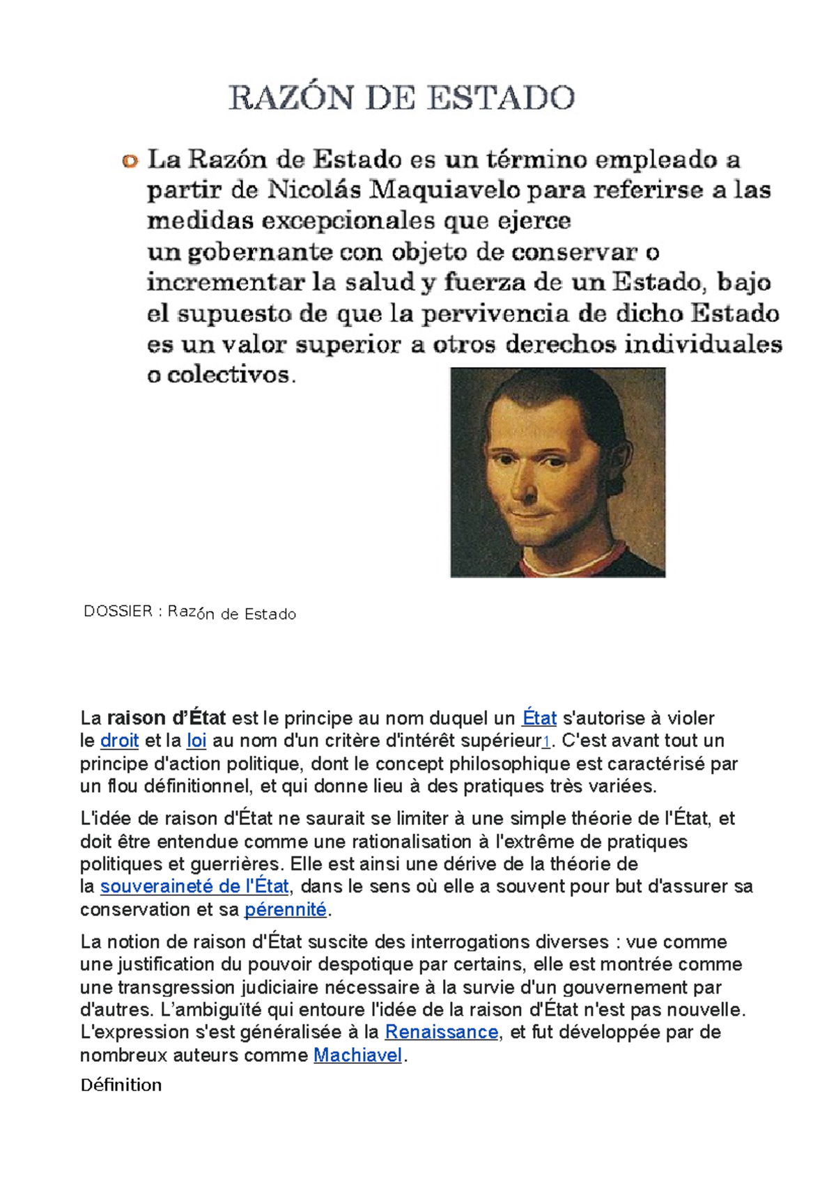 Razonde Estado - DOSSIER : Razón de Estado La raison d’État est le ...