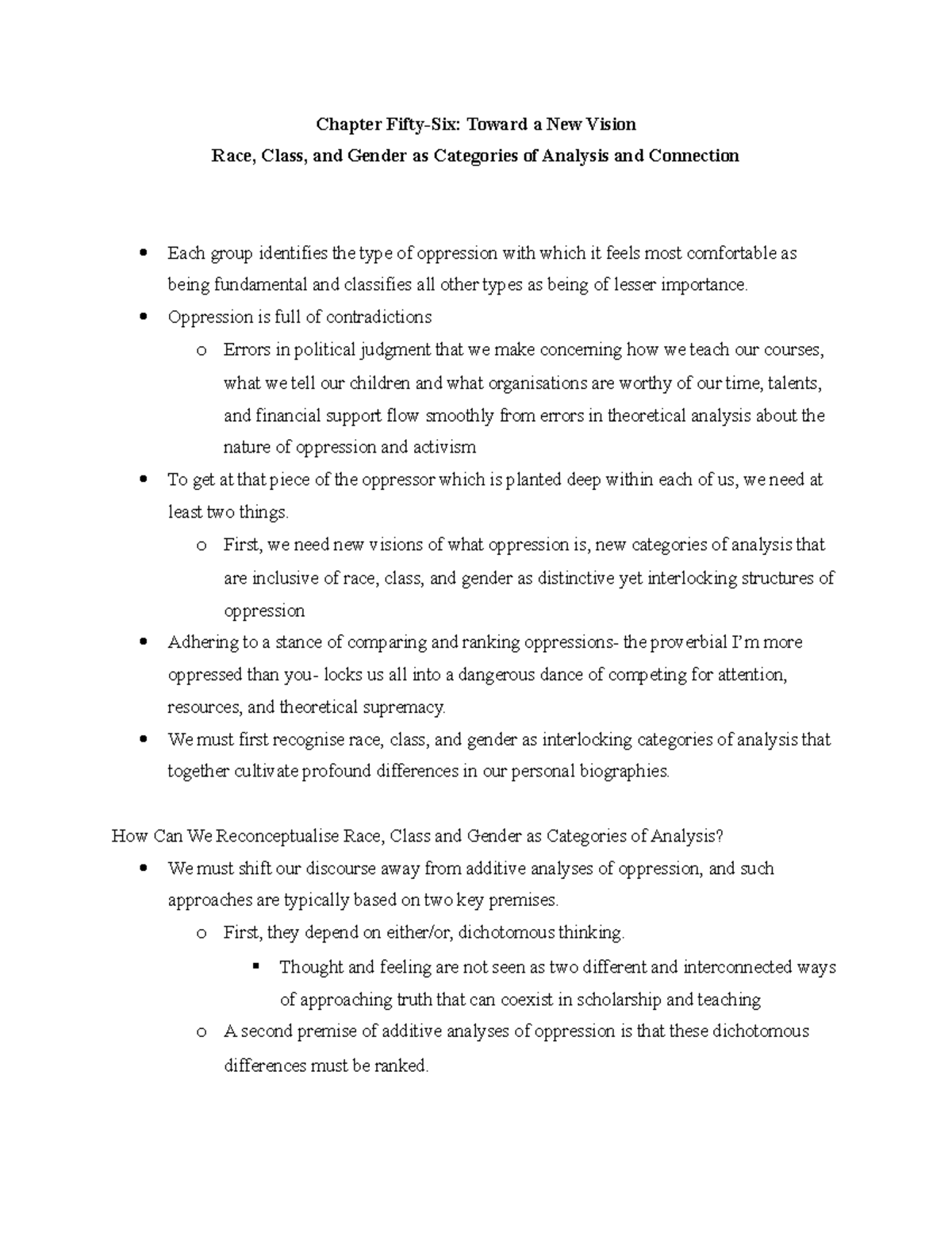 Chapter Fifty Six Toward a New Vision Race Class and Gender as ...