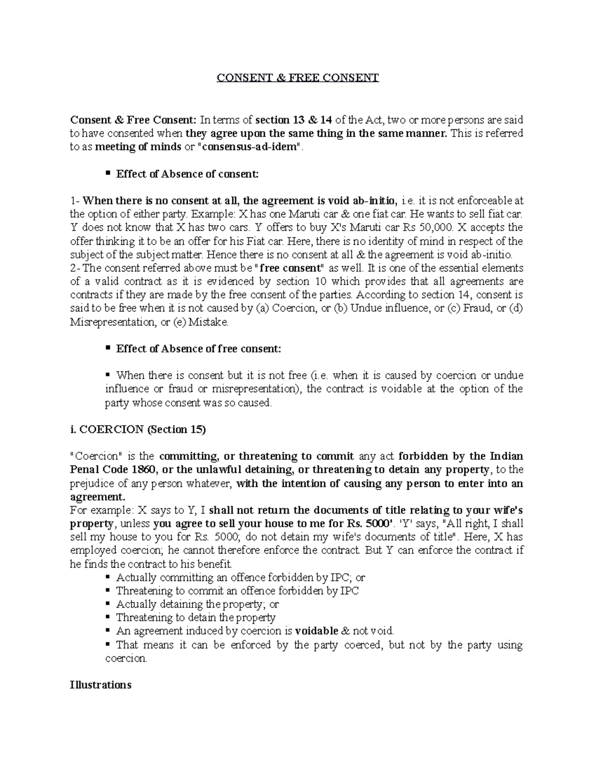 Consent & competency in a contract - CONSENT & FREE CONSENT Consent ...