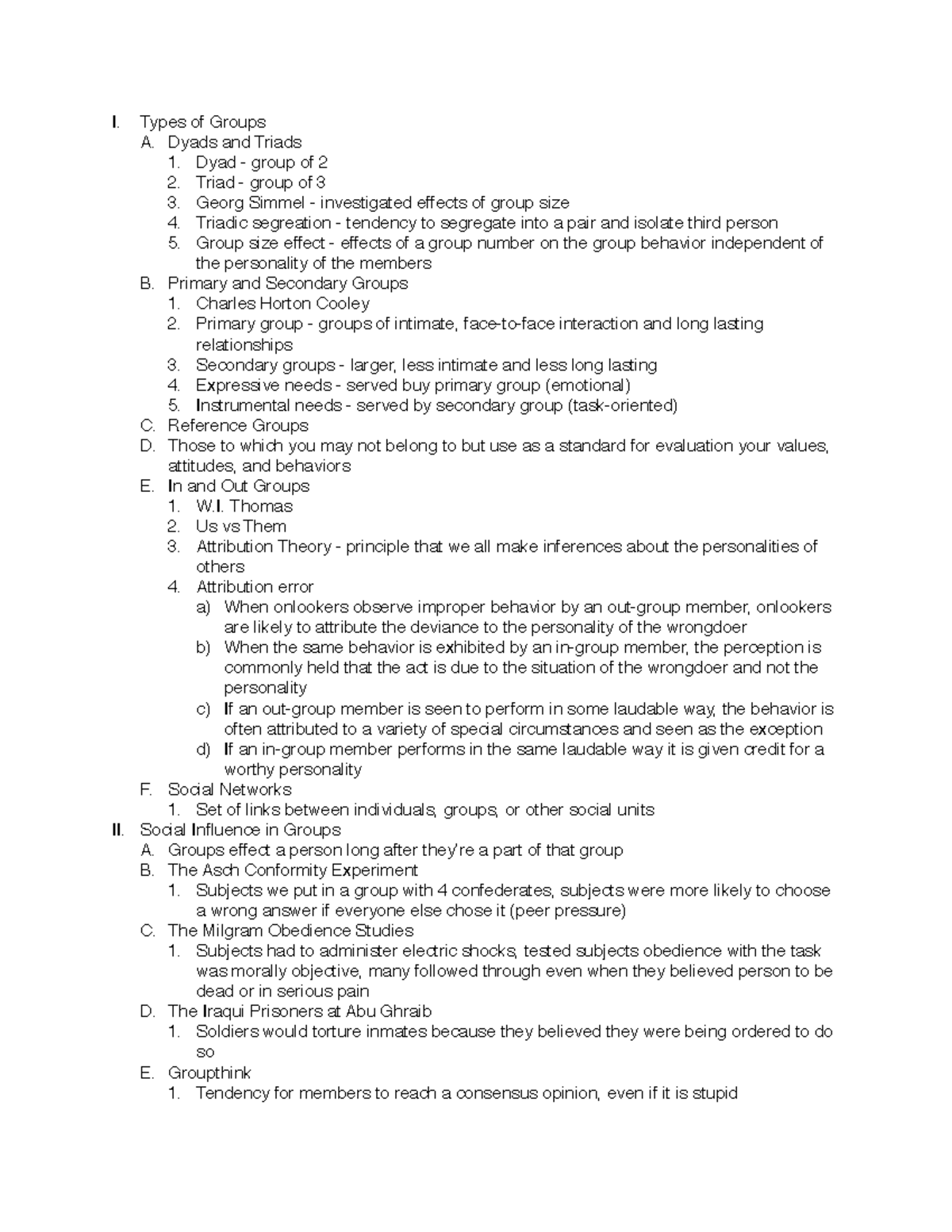 Sociology Chapter 6 - I. Types of Groups A. Dyads and Triads 1. Dyad ...
