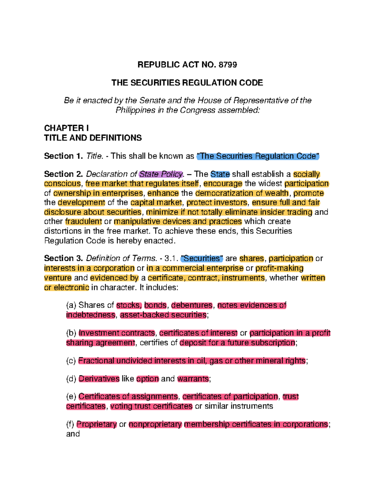 01A RA 8799 - THE Securities Regulation CODE OF THE Philippines ...