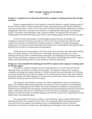 D353 Task 1 Guide 24.01.23 (1) - 1 D353: Strategic Training and ...