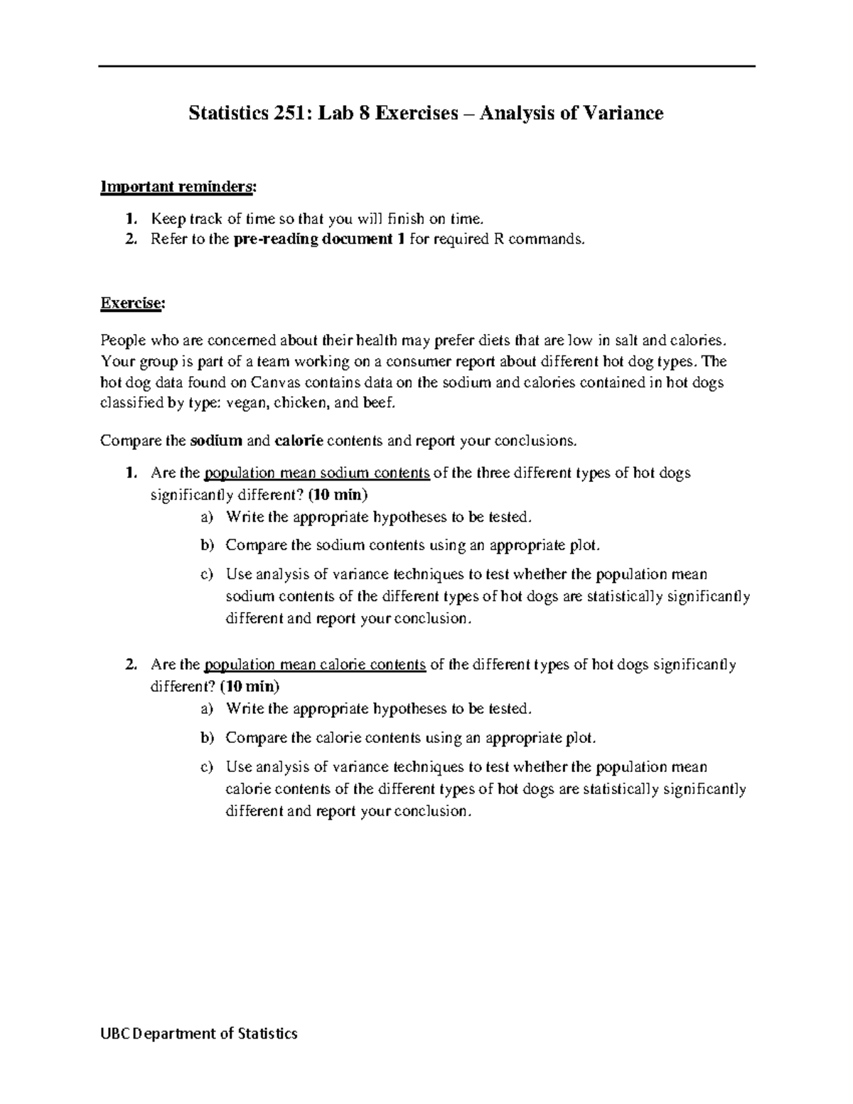 Lab8 v1 exercises - Lab - UBC Department of Statistics Statistics 251: Lab 8 Exercises ...