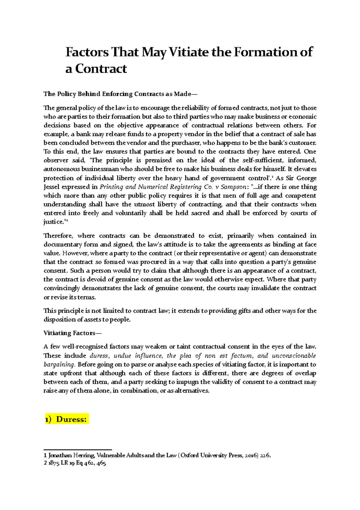 Notes on Vitiating Factors - Factors That May Vitiate the Formation of ...