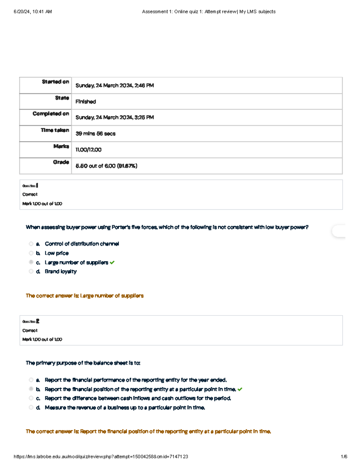 Quiz 1 Assessment 1 - Started on Sunday, 24 March 2024, 2:46 PM State ...