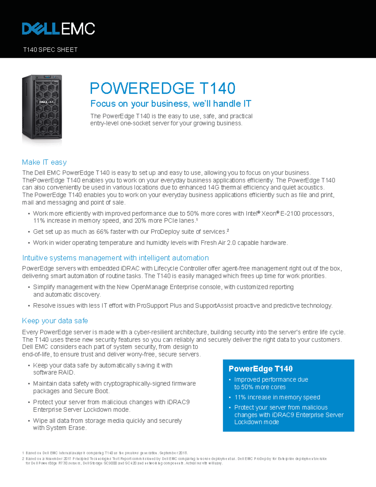 T140 - I DAD - T140 SPEC SHEET Make IT easy The Dell EMC PowerEdge T140 ...