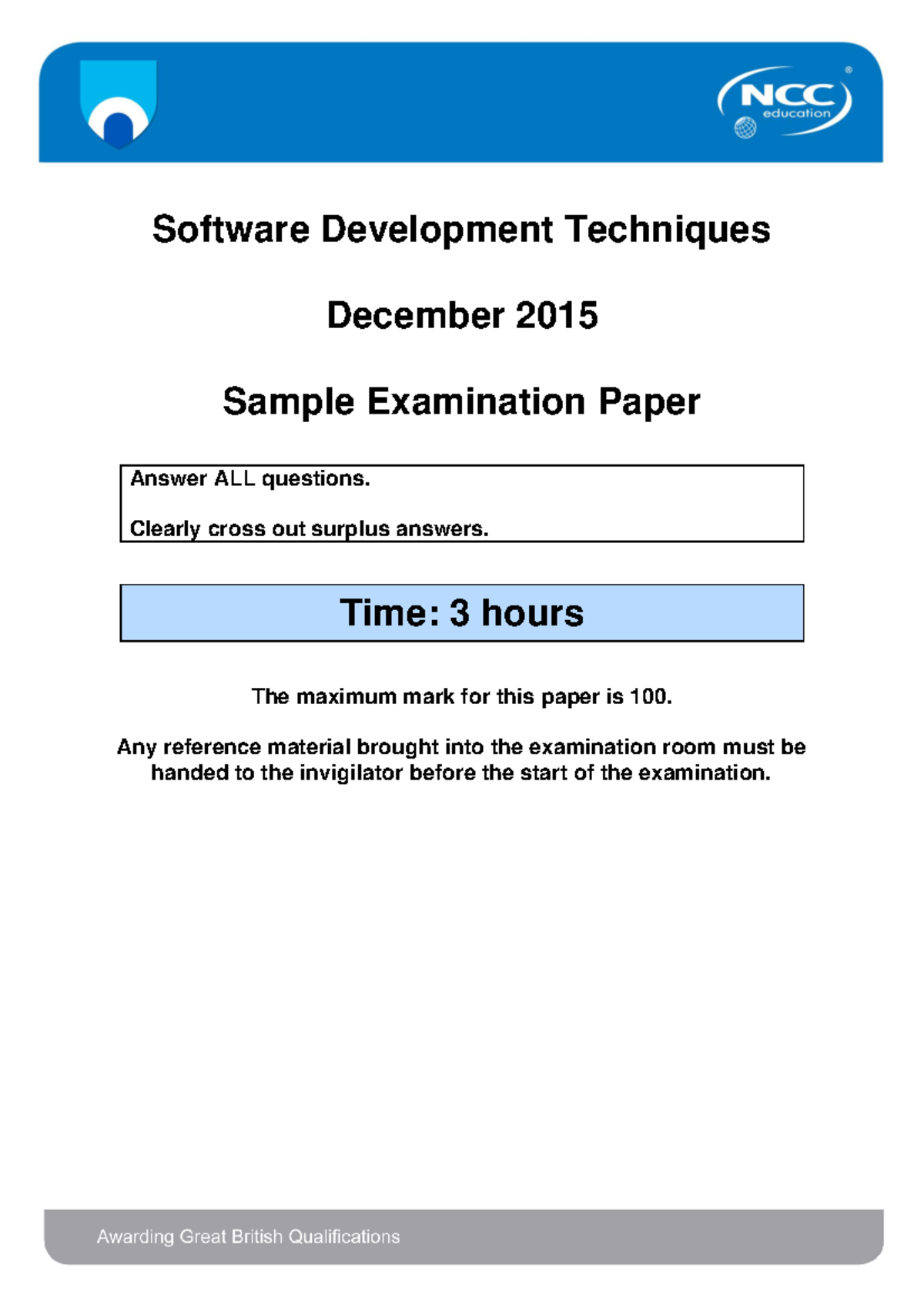 SDT December 2015 Sample Exam Final - Software Development Techniques ...