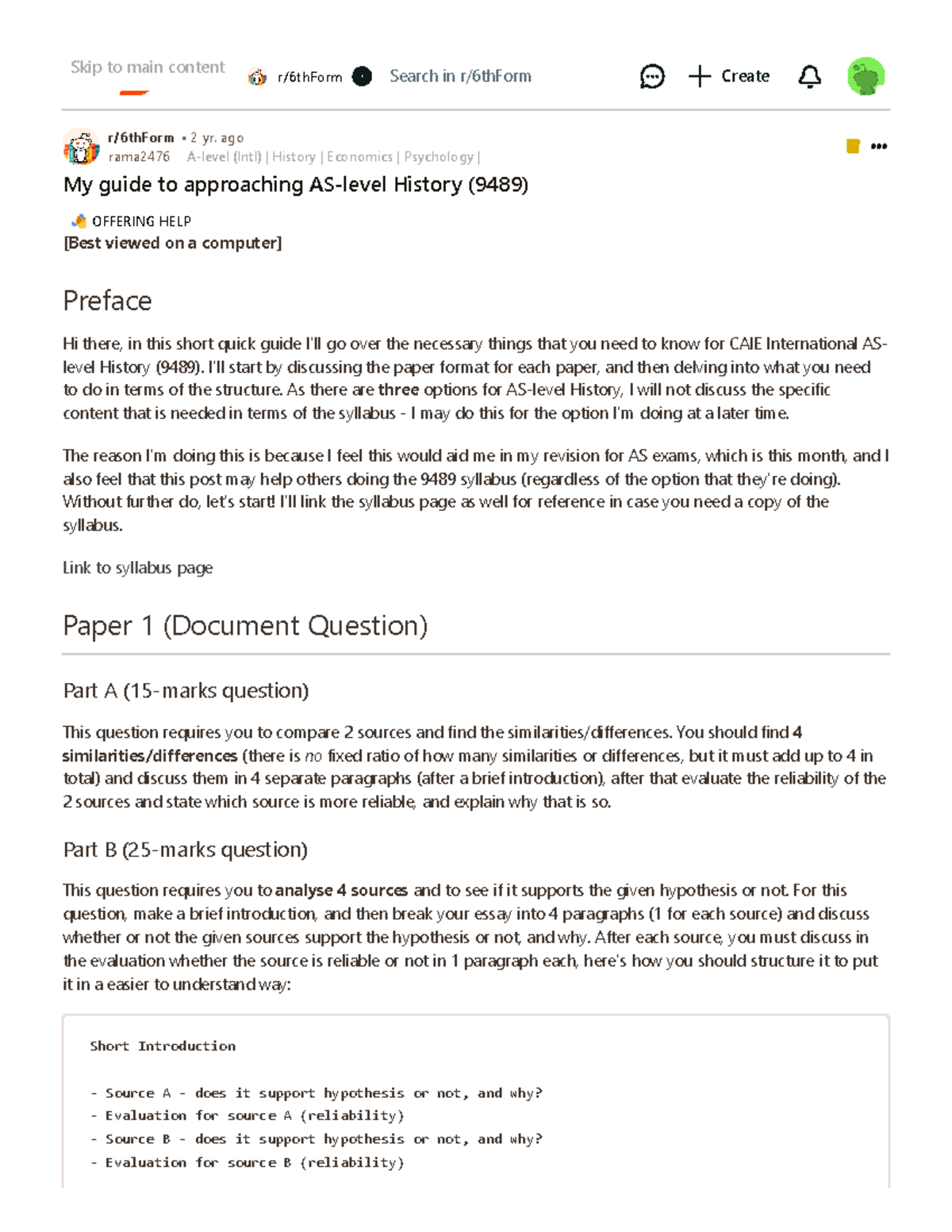 History CAIE 9489 AS Guide Answer Structure for P1 and P2 - r/6thForm ...
