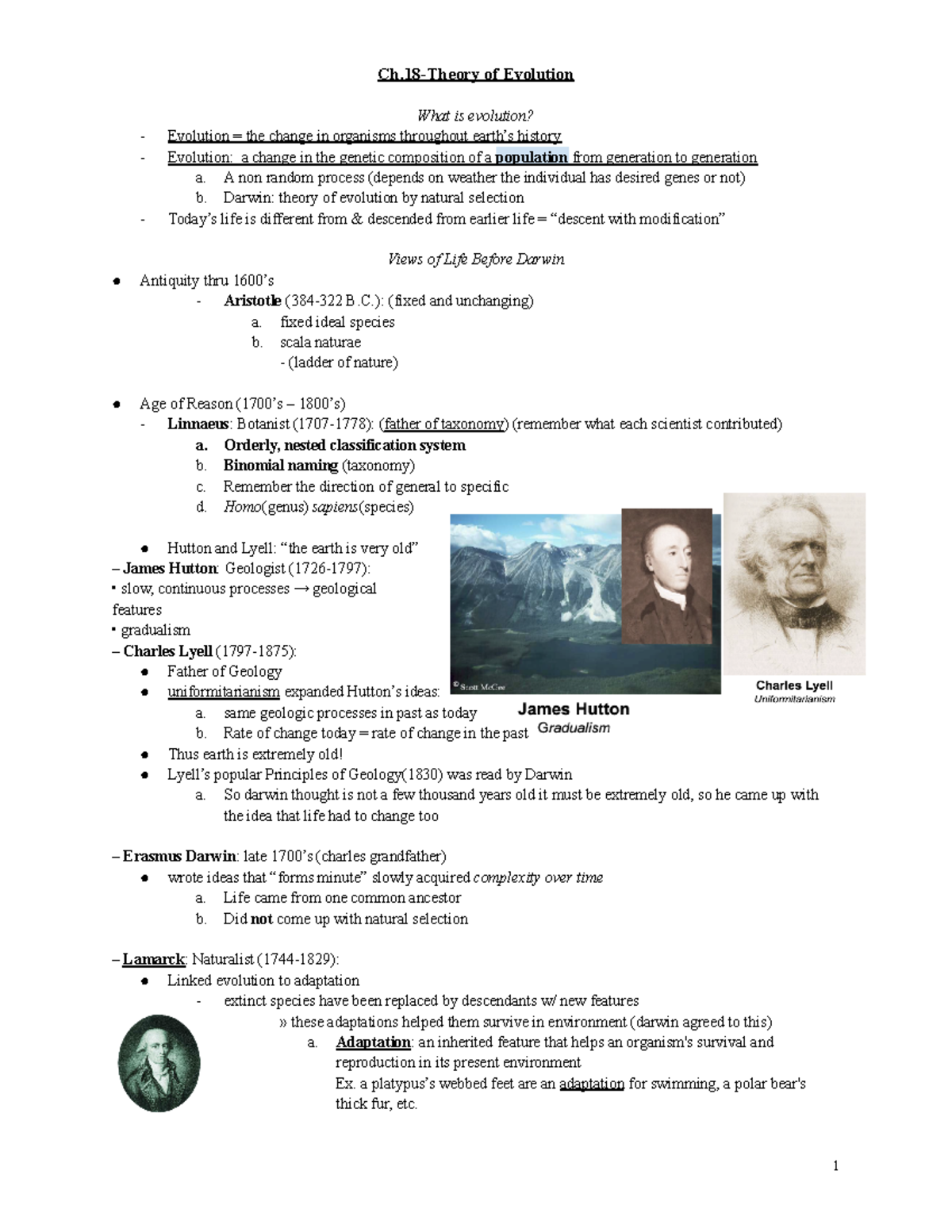 Ch.18 Evolution and the origin of the species (BIOL) - Ch-Theory of Evolution What is evolution ...