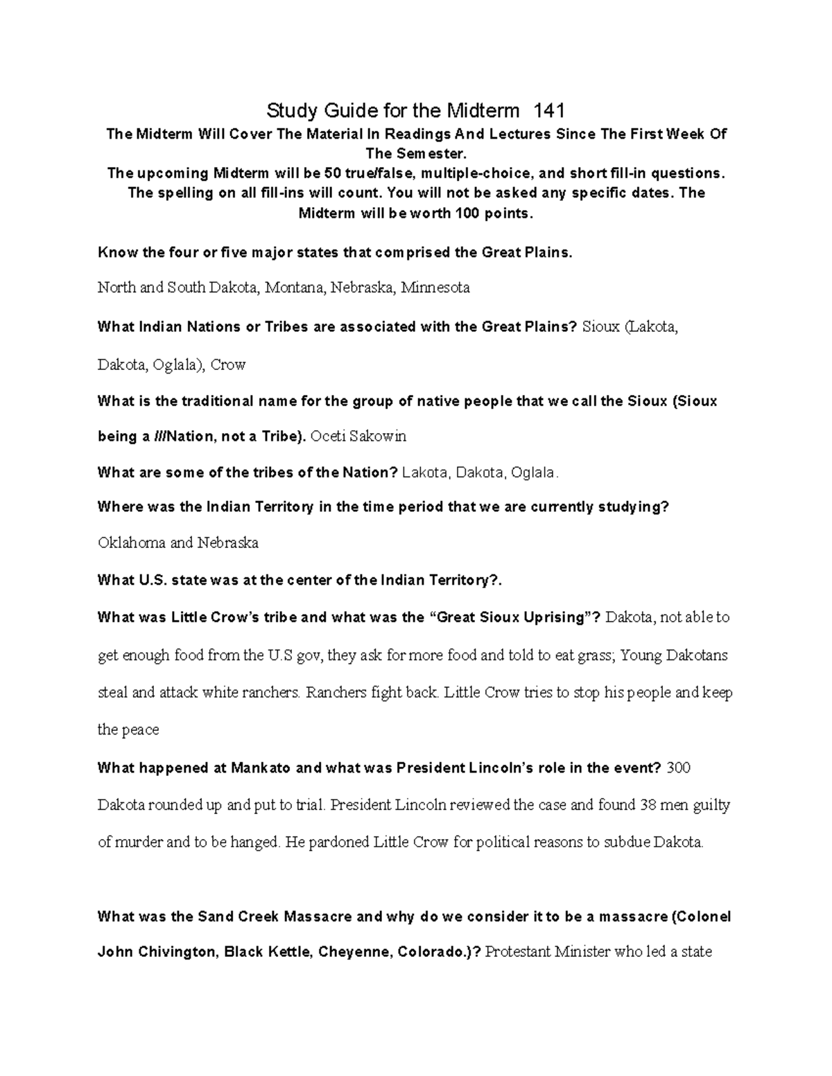 Amind Midterm 1 Study Guide - Study Guide for the Midterm 141 The Midterm Will Cover The ...