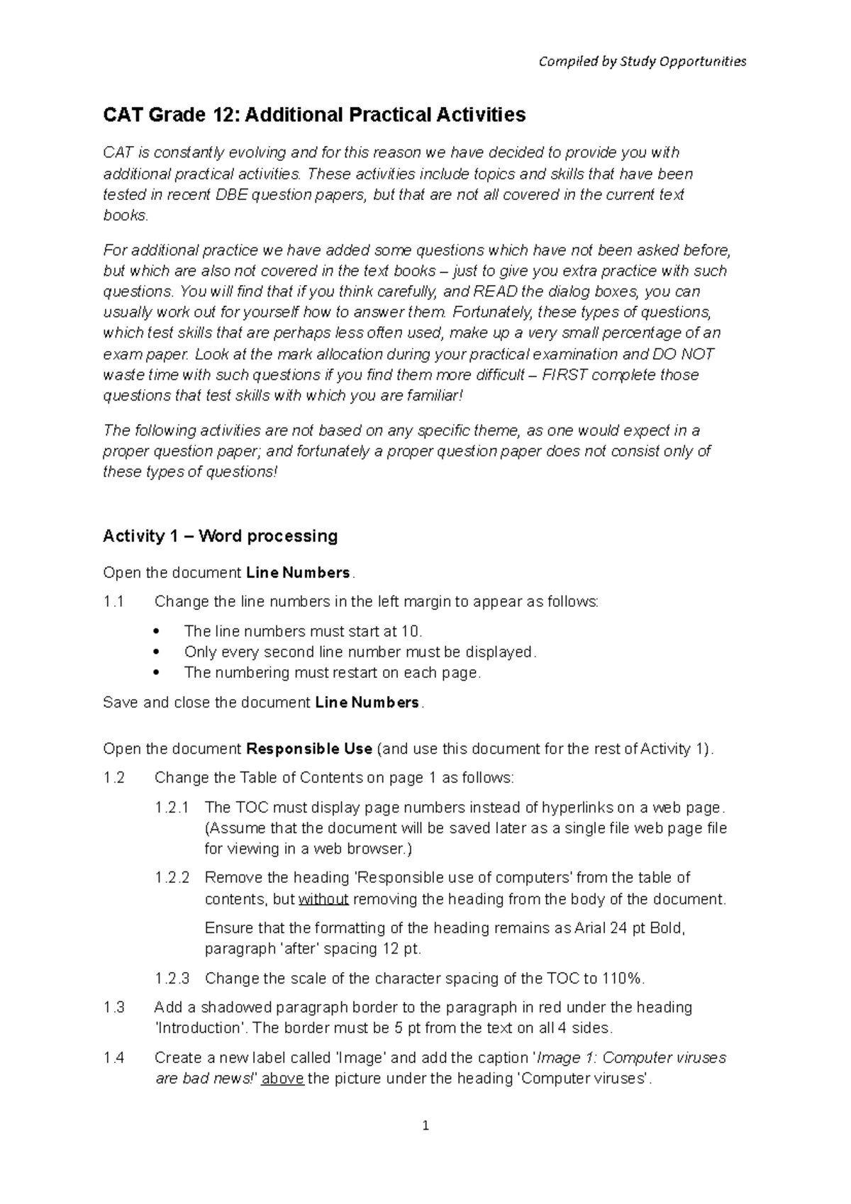 Gr12-Additional Prac Activities - CAT Grade 12: Additional Practical Activities CAT is ...