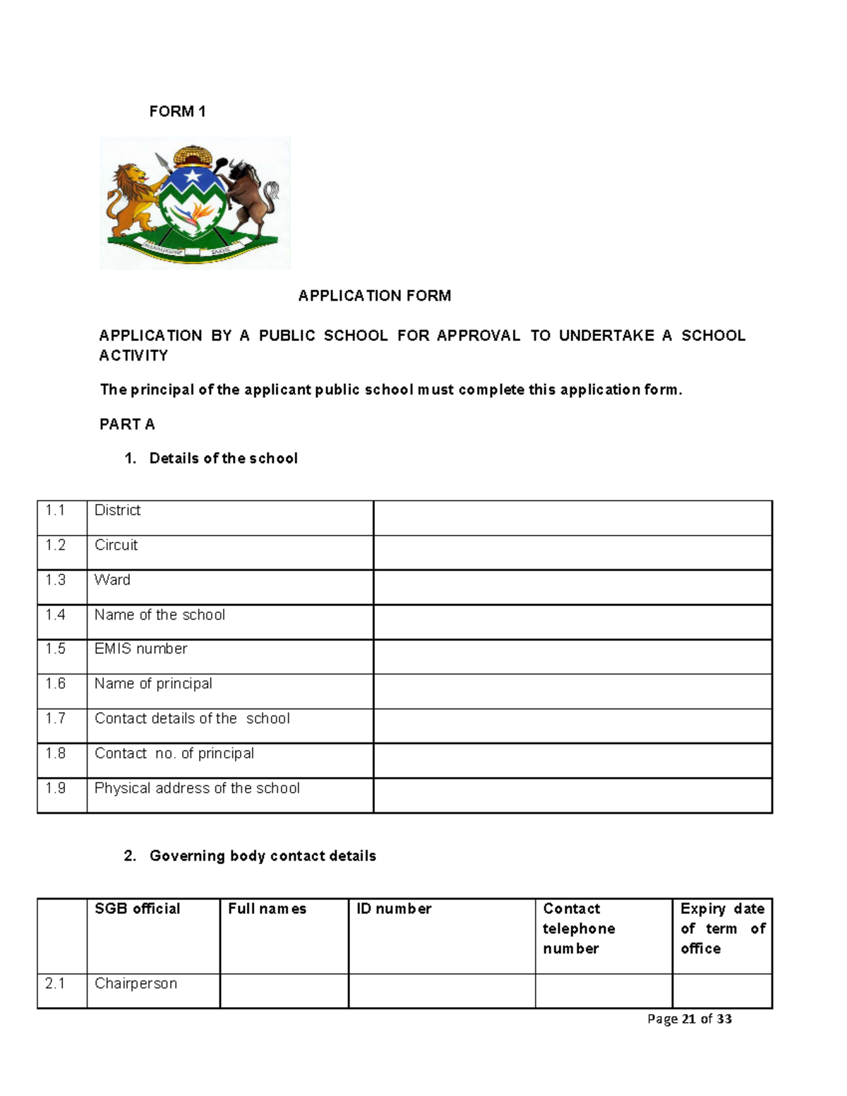 Template of Policy ON Learner Transport - FORM 1 APPLICATION FORM ...