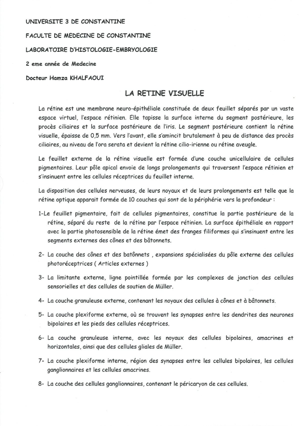 Cours LA Retine Visuelle - Biophysique-SV3 - Studocu
