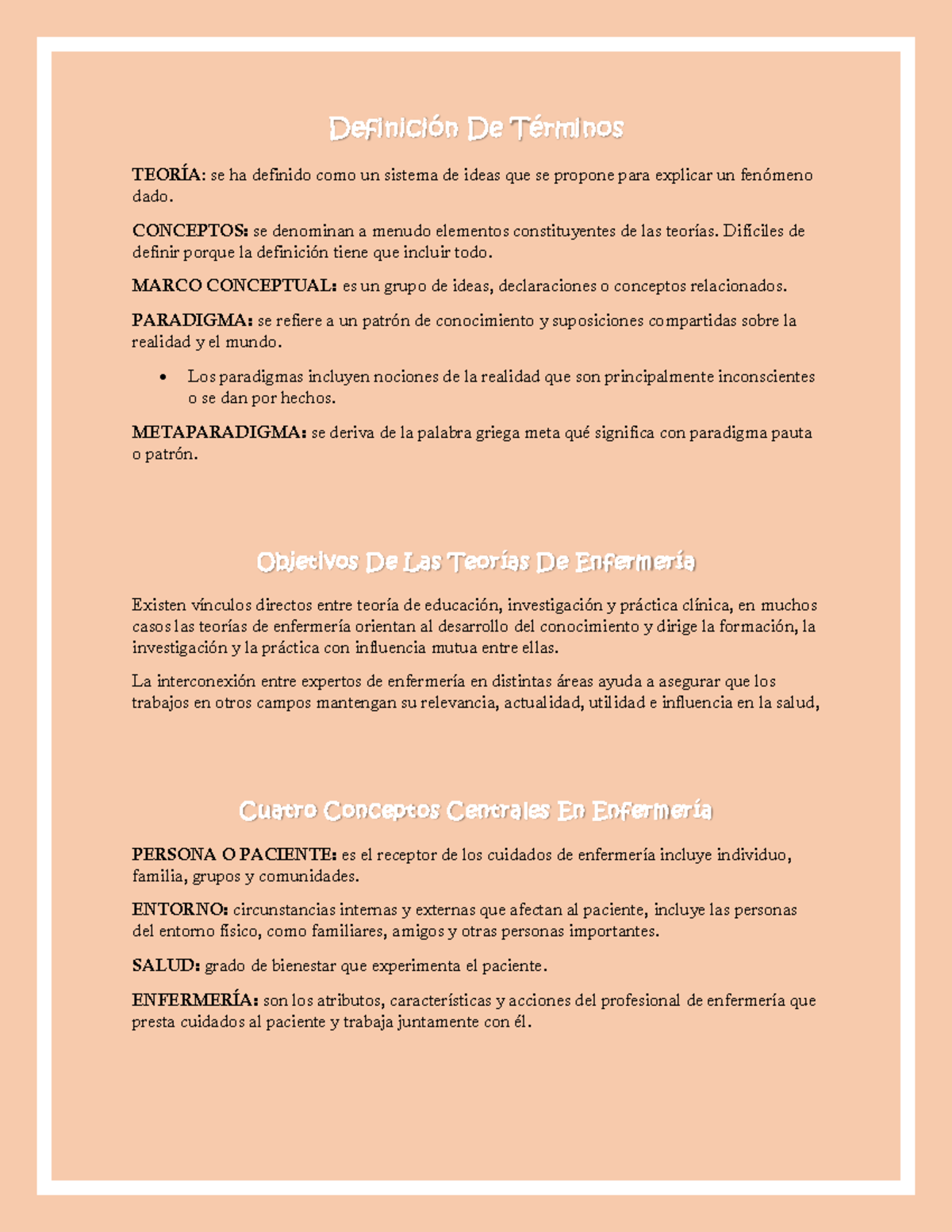 Cap 3. Teorias de enfermeria - Definición De Términos TEORÍA: se ha ...