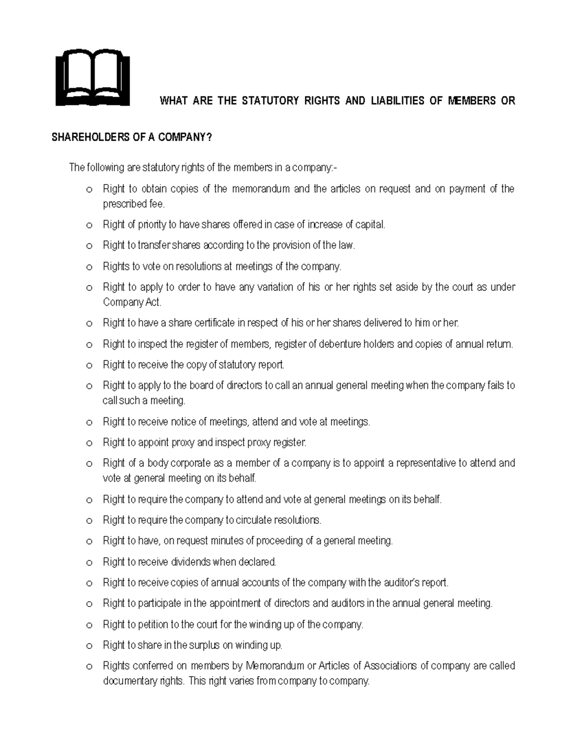 Rights AND Liabilities OF Members OR Shareholders OF A Company - WHAT ...