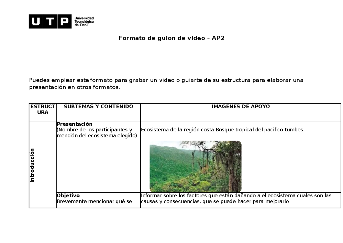 Tarea 11 hh - 12 semana - Formato de guion de video – AP Puedes emplear ...