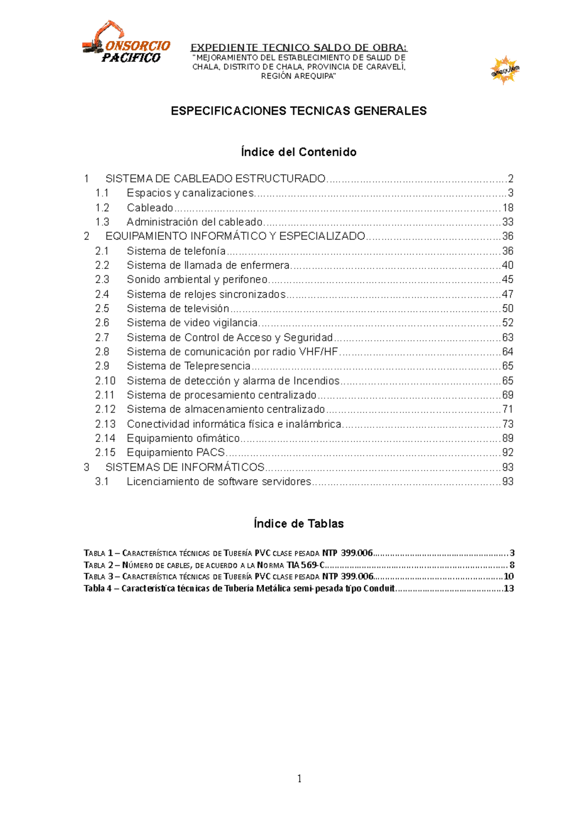 EE.TT. Generales Comunicaciones - “MEJORAMIENTO DEL ESTABLECIMIENTO DE SALUD DE CHALA, DISTRITO ...