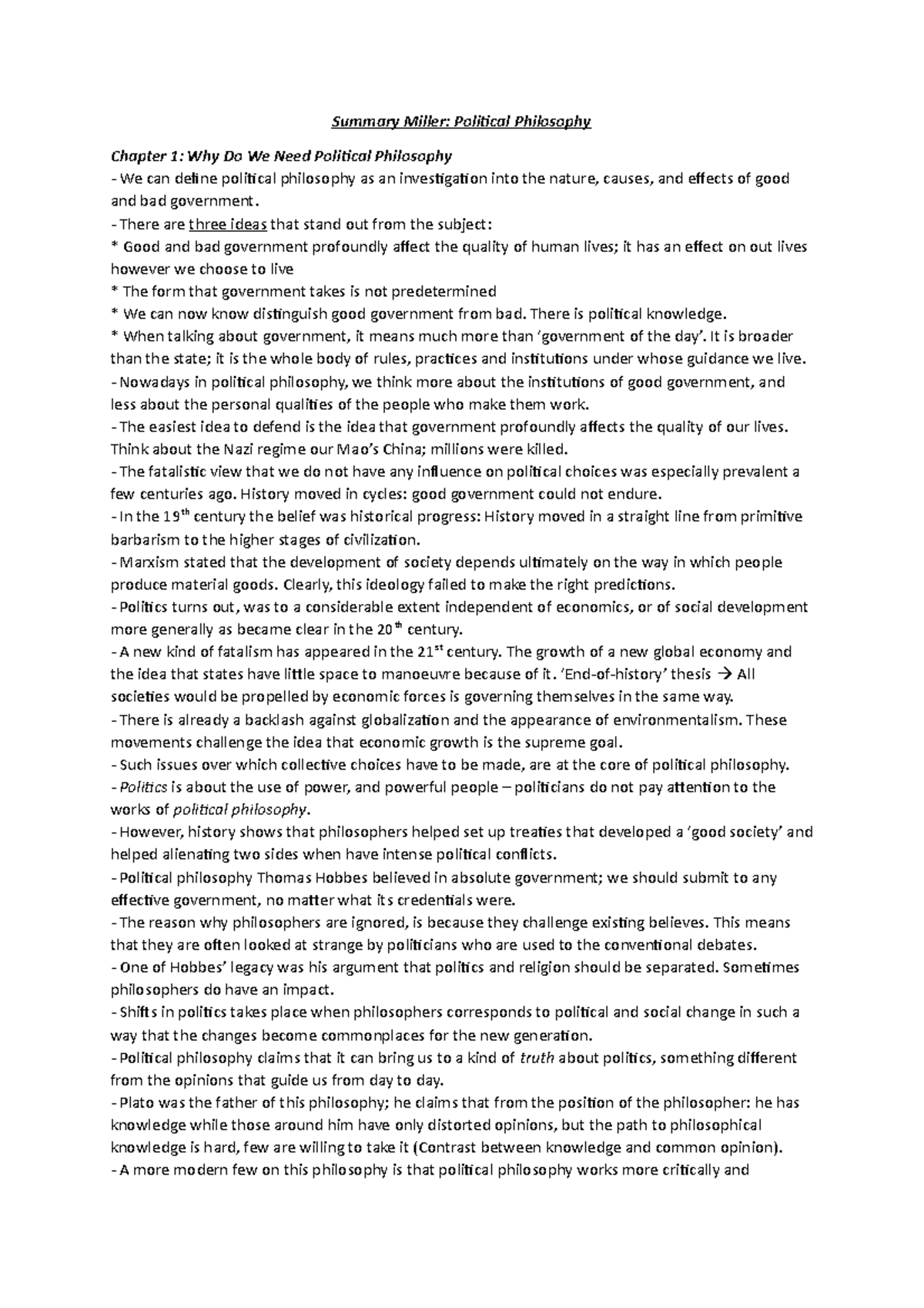 Summary Miller Political Philosophy - Summary Miller: Political ...