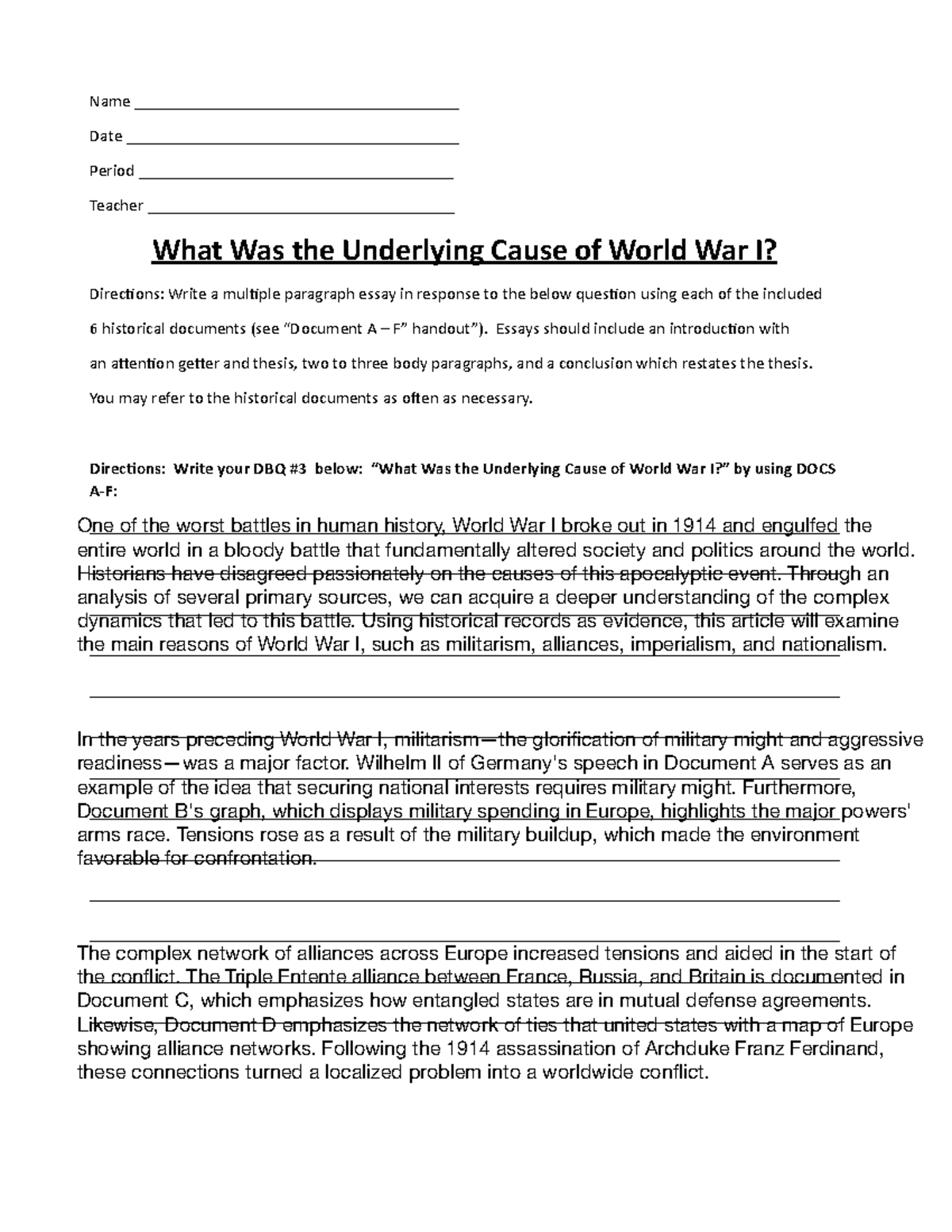 WW1 DBQ Blank Lines Student 2024 - Name ...