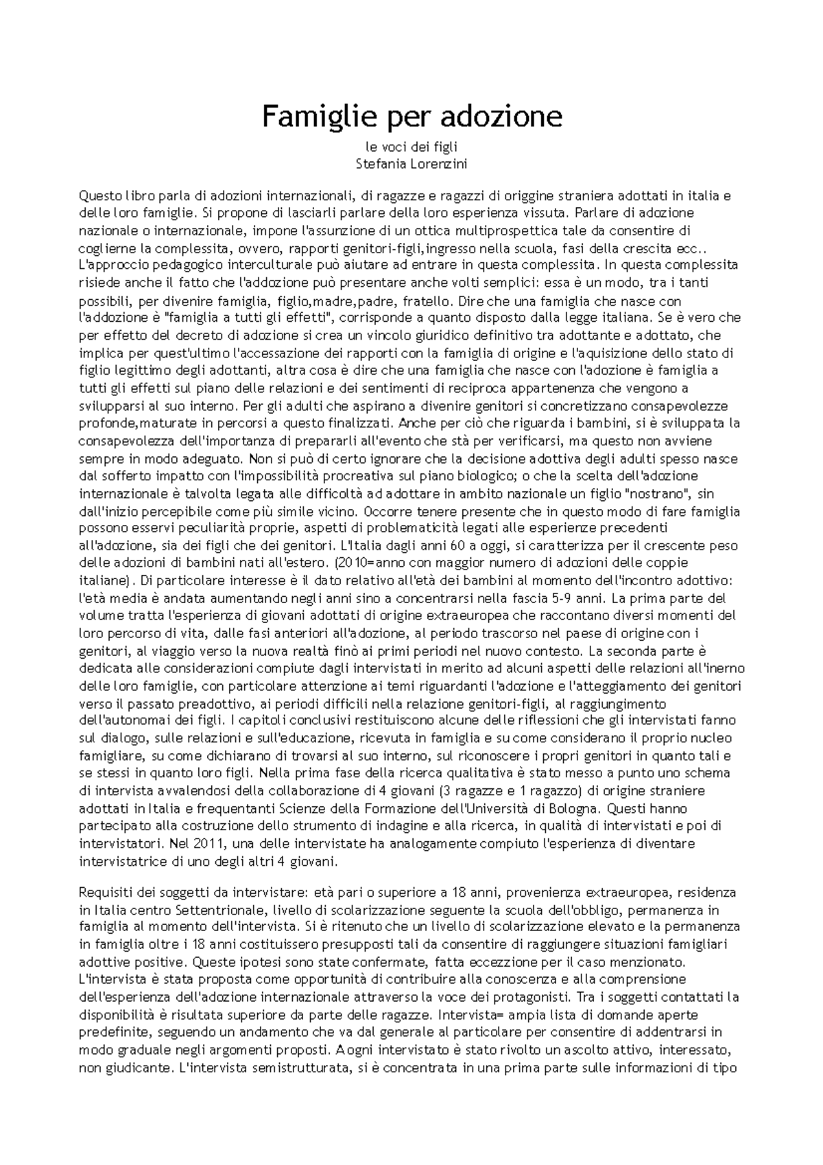 Pedagogia Interculturale Famiglie Per Adozione Le Voci Dei Figli