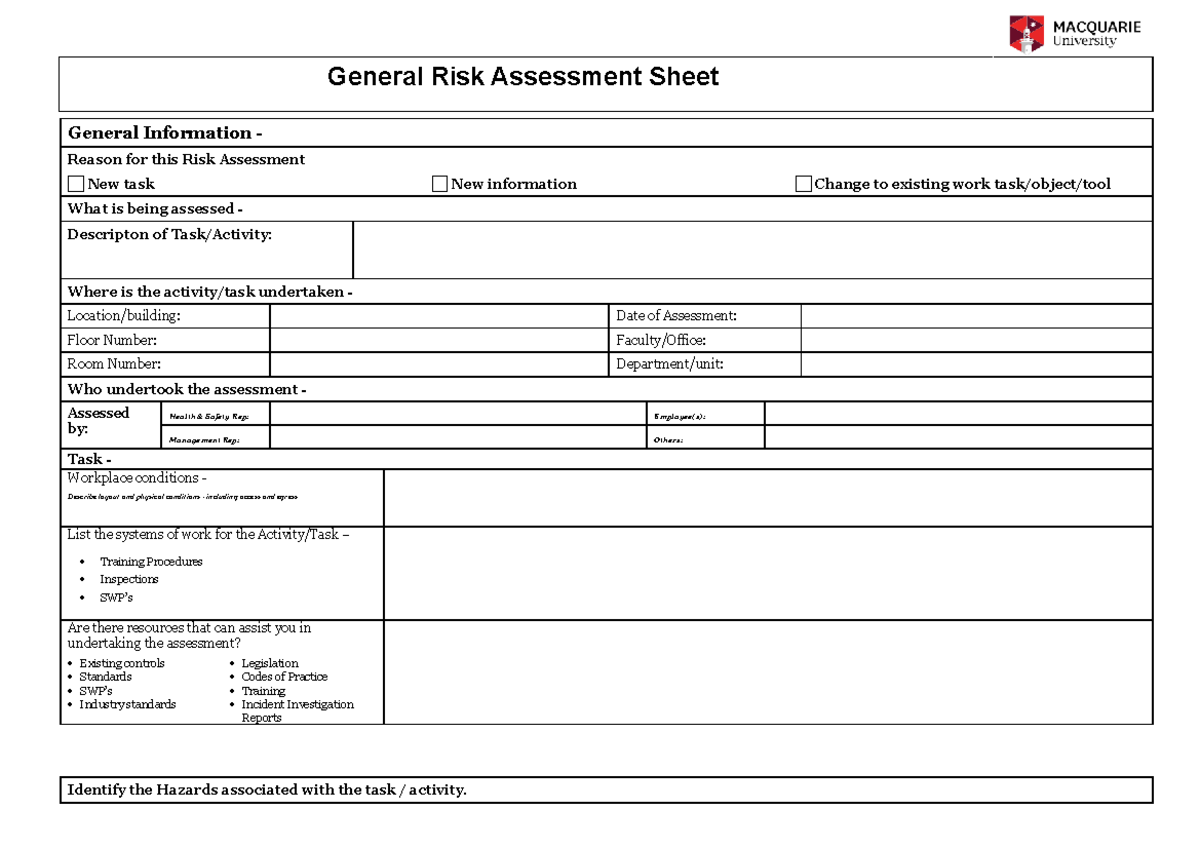Hs-general risk assessment form (2) - General Risk Assessment Sheet ...