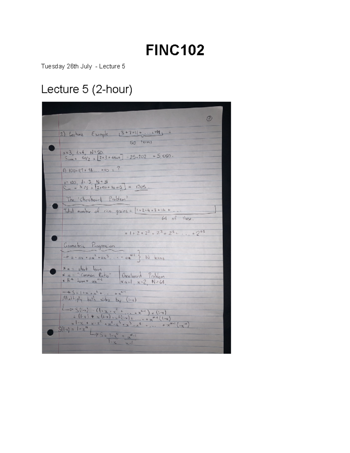 FINC102 Notes - Business Mathematics - FINC Tuesday 26th July - Lecture ...