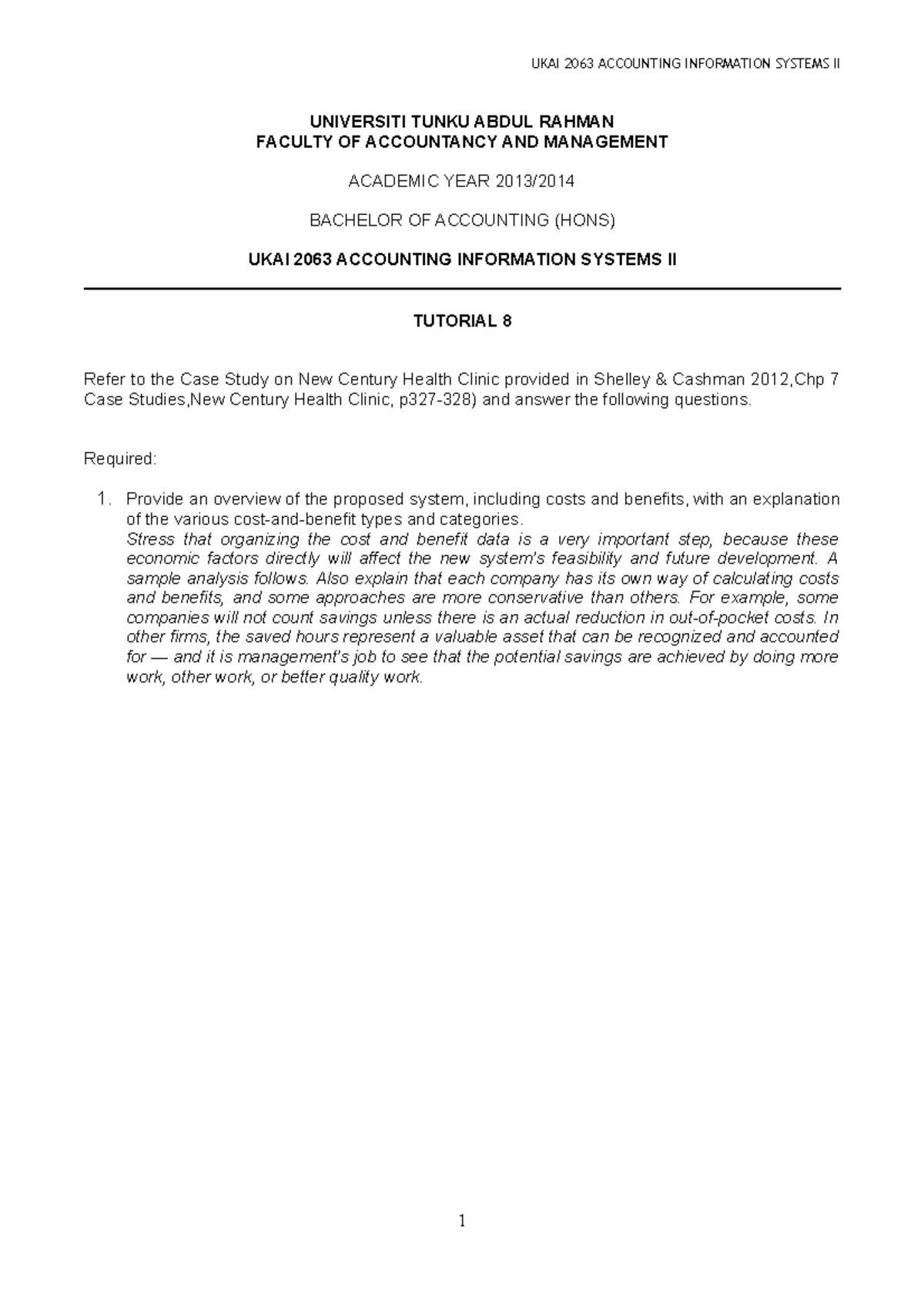 Tutorial 8 answer - UNIVERSITI TUNKU ABDUL RAHMAN FACULTY OF ...