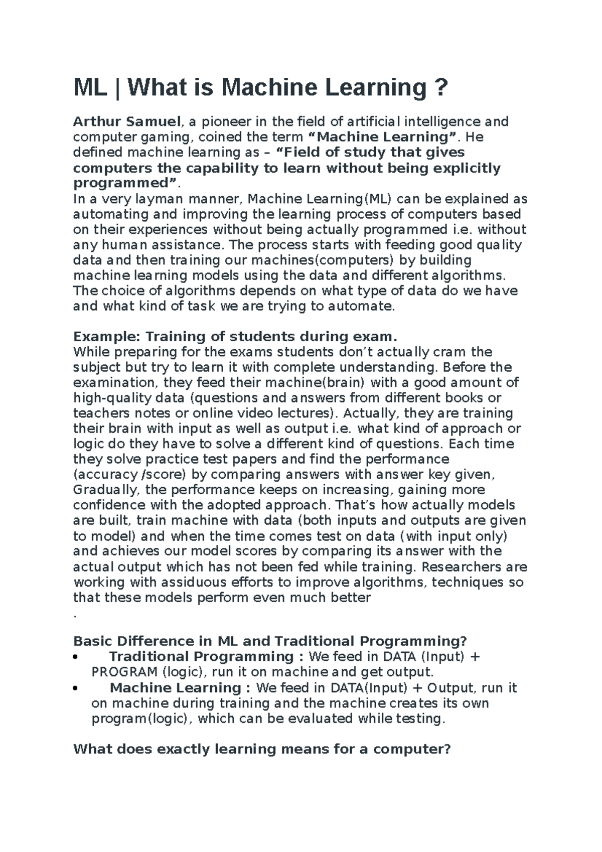 2.machine learning basics - ML | What is Machine Learning? Arthur ...