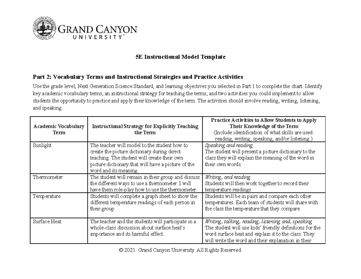 PART 4 and 5 - Assignment - 5E Instructional Model Template Part 2 ...