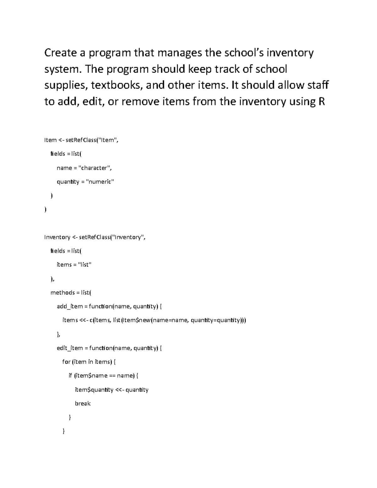 Comp6076-assign 06-R - program that manages the school’s inventory system using R - Create a ...