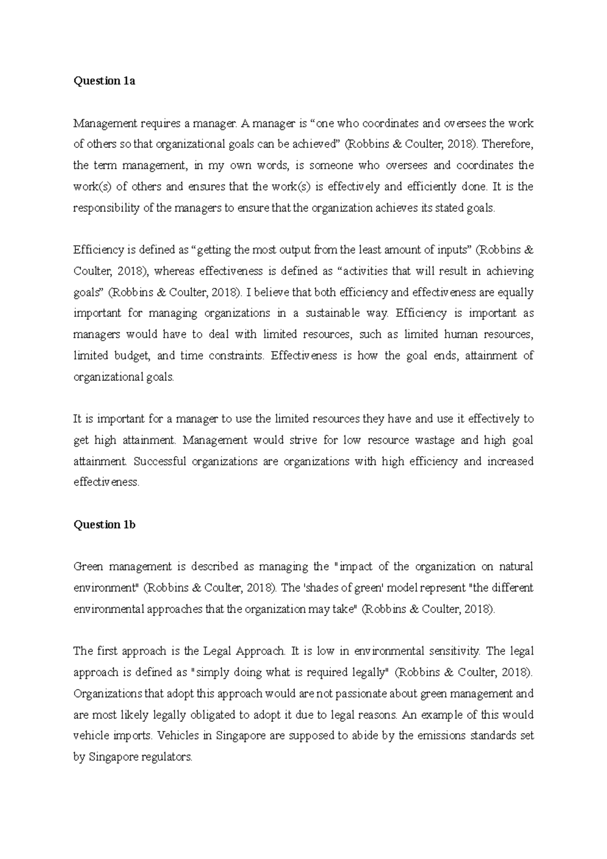 Toabus 101e - Exam paper - Question 1a Management requires a manager. A ...