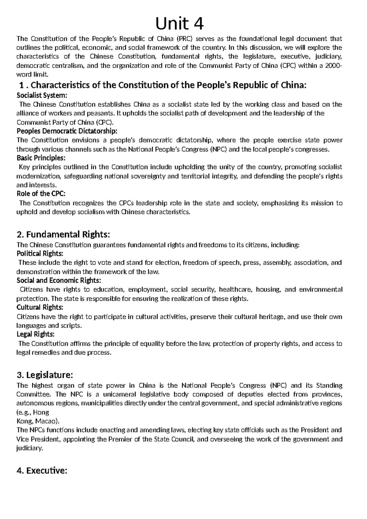 Part 1 unit4 - Summary Political science - Unit 4 The Constitution of ...
