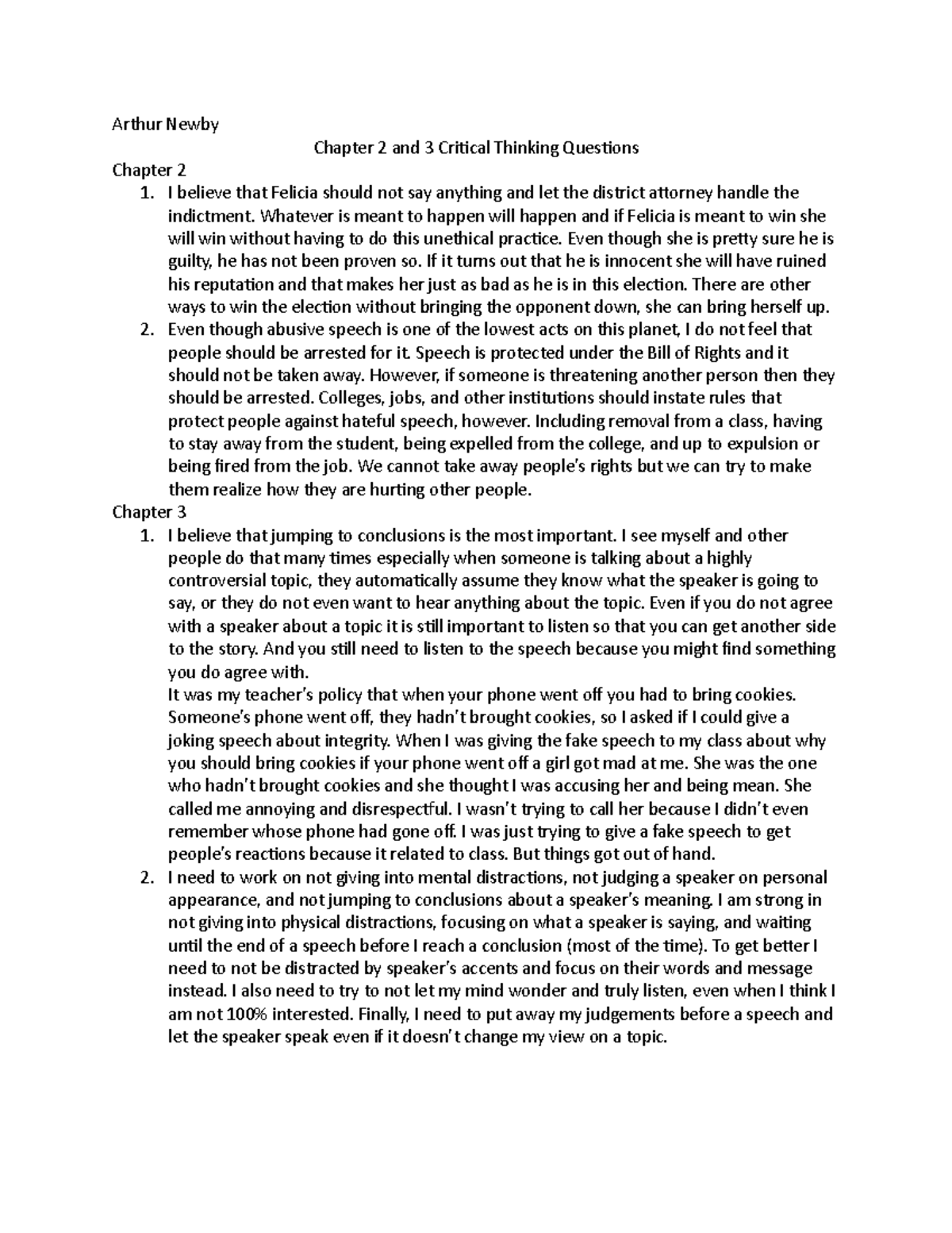 Chapter 2 and 3 Critical Thinking - Arthur Newby Chapter 2 and 3 ...