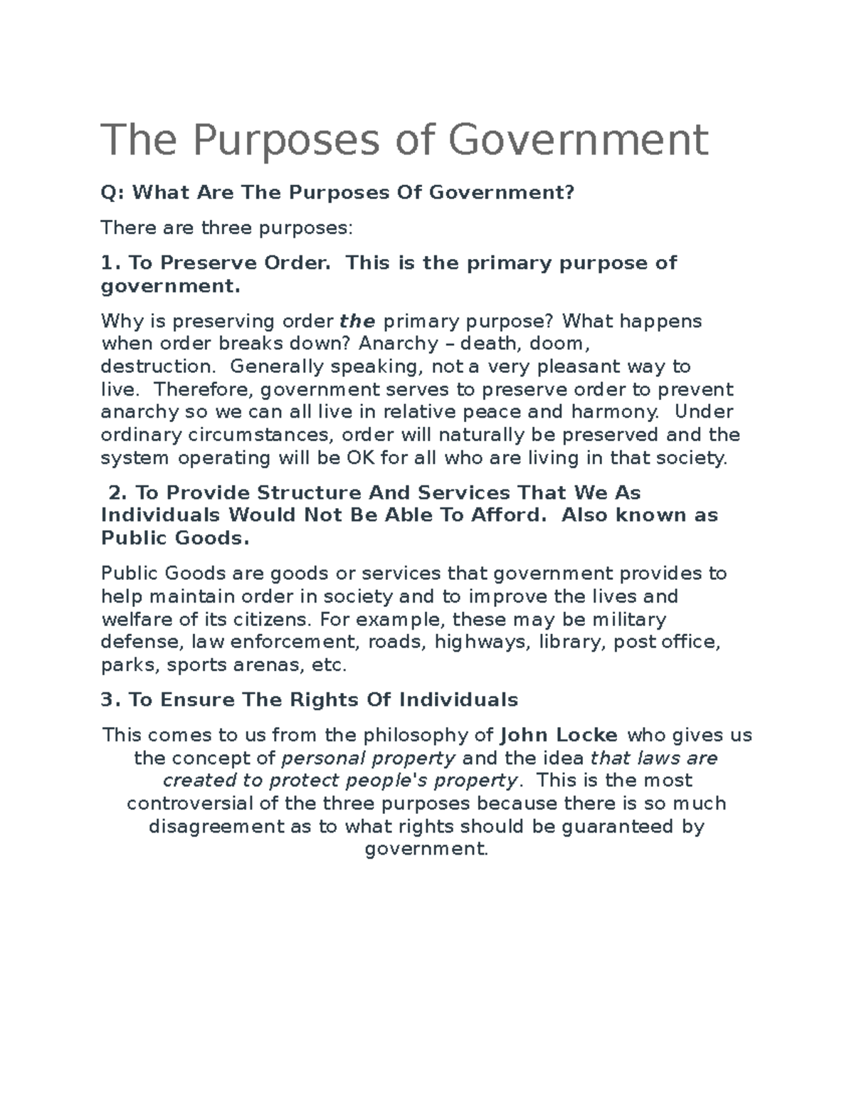 The purposes of government - The Purposes of Government Q: What Are The ...