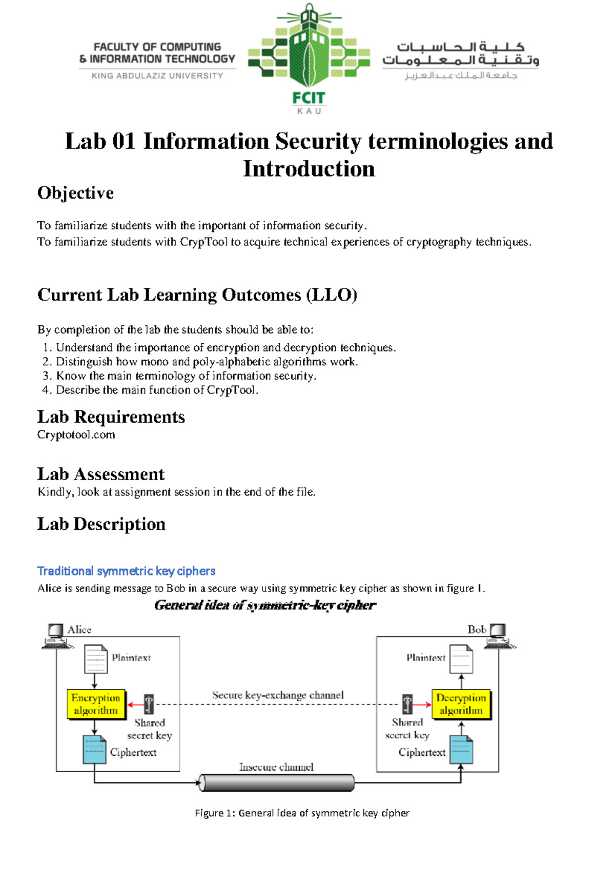 Cryptography - Lab 01 Information Security terminologies and Introduction Objective To ...
