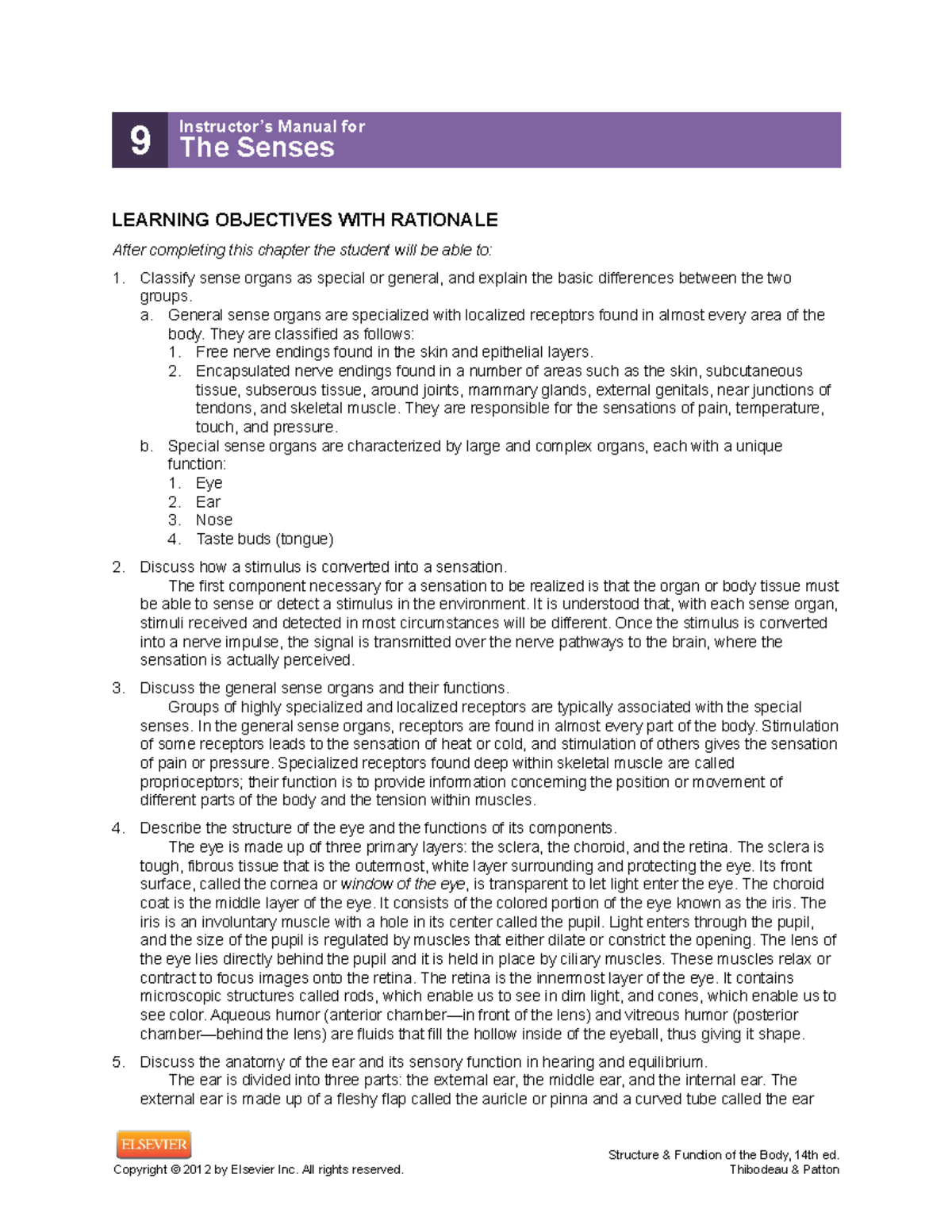 Chapter 009 - Structure and Function of the Body Nervous System - 9 Instructor’s Manual for The ...