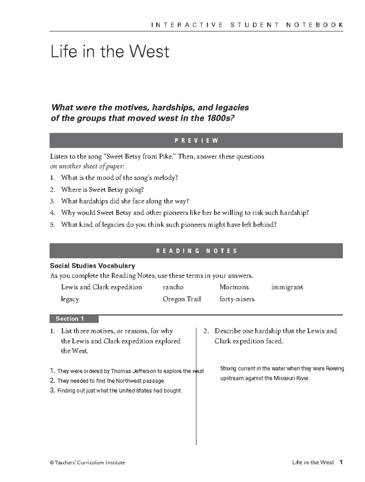 Athen Gonzales - Ch 16 Life in the West Student Packet - What were the ...