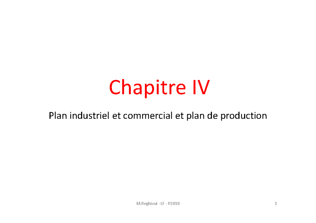 4 -Plan industriel et commercial et plan de production - Introduction ...