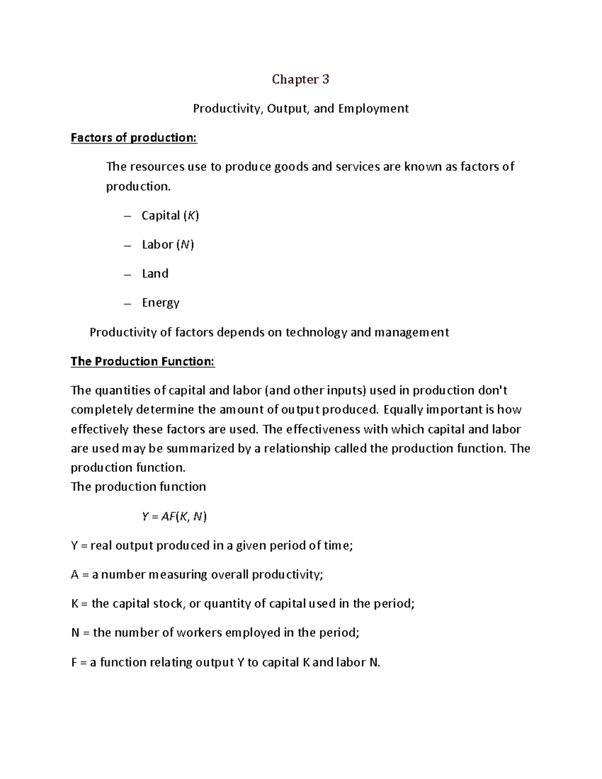finacial accounting - Chapter 3 Productivity, Output, and Employment ...